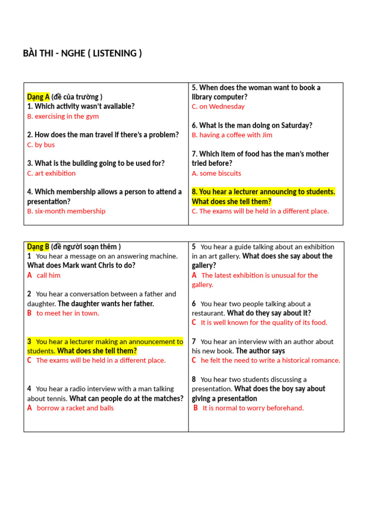 Listening Exam Practice Questions | PDF
