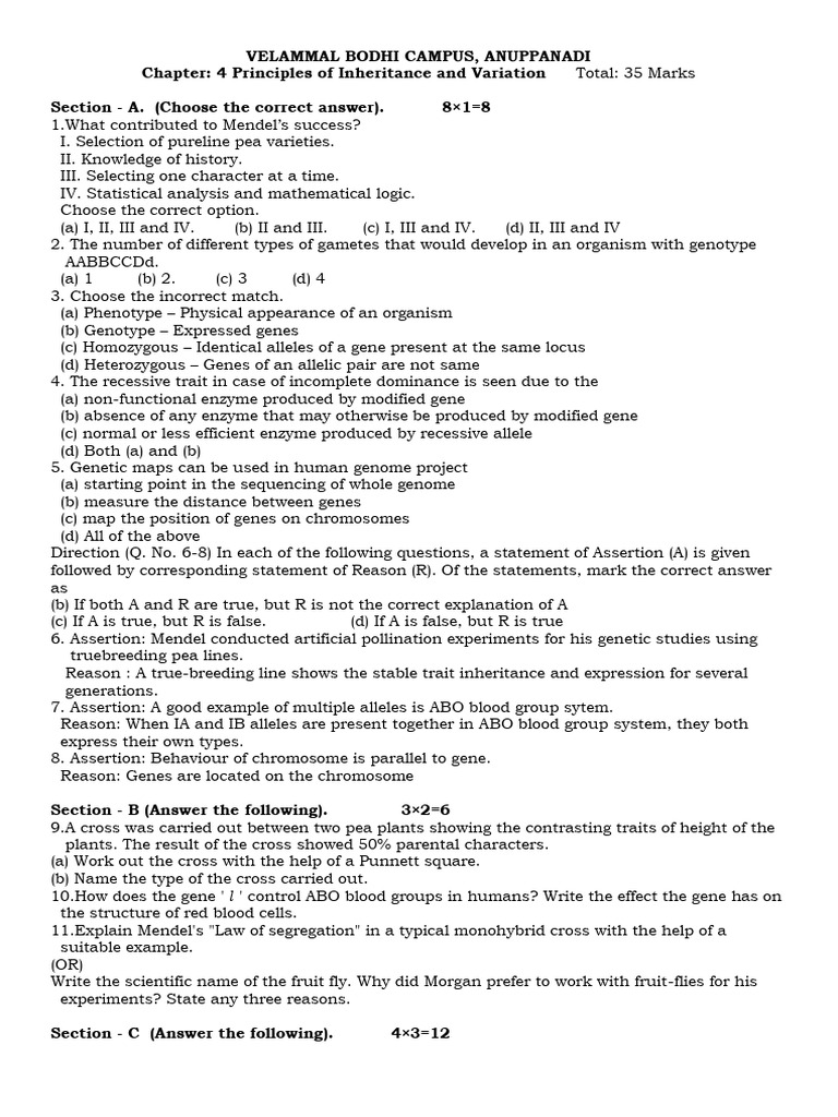 Principles of Inheritance and Variation QP | PDF | Dominance (Genetics ...