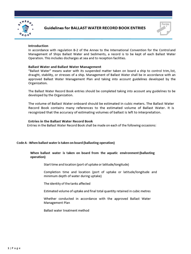 Guidelines for Ballast Water Record Entries | PDF | Water