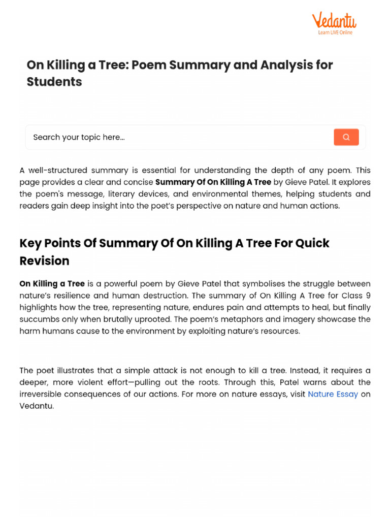 On Killing A Tree - Poem Summary and Analysis For Students | PDF