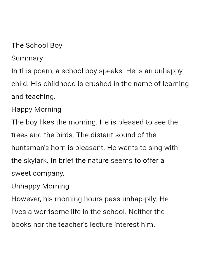 The School Boy Poem | PDF