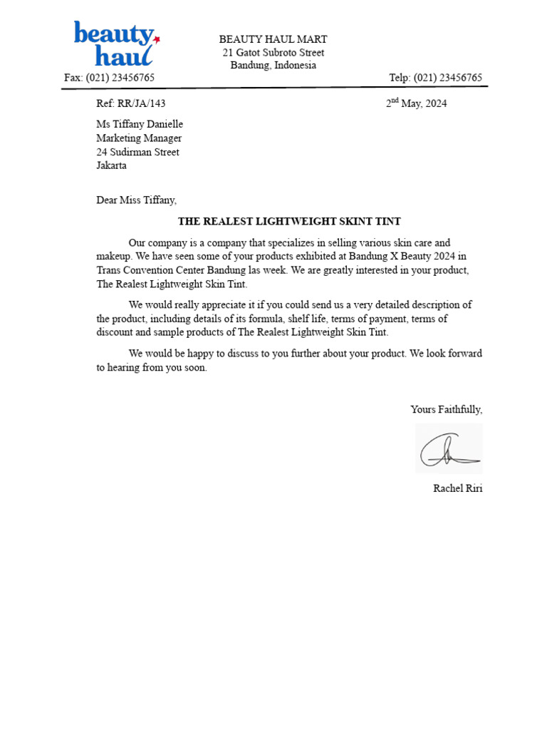 Inquiry Letter Rachel | PDF