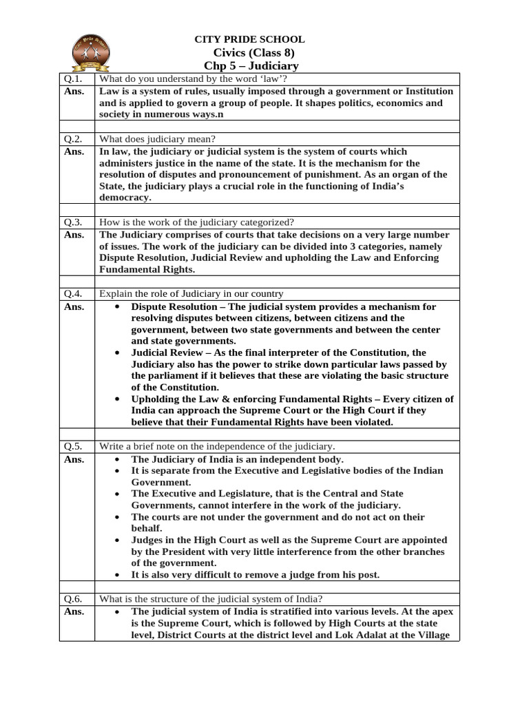 CPS Gr8 Civics Ch5 Judiciary Notes. 1 | PDF | Judiciaries | Government