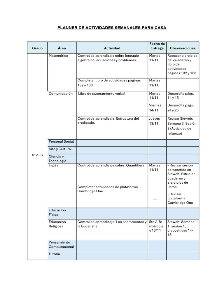 PLANNER_5_11.11_al_14.11 (1) | PDF | Cognición | Aprendizaje