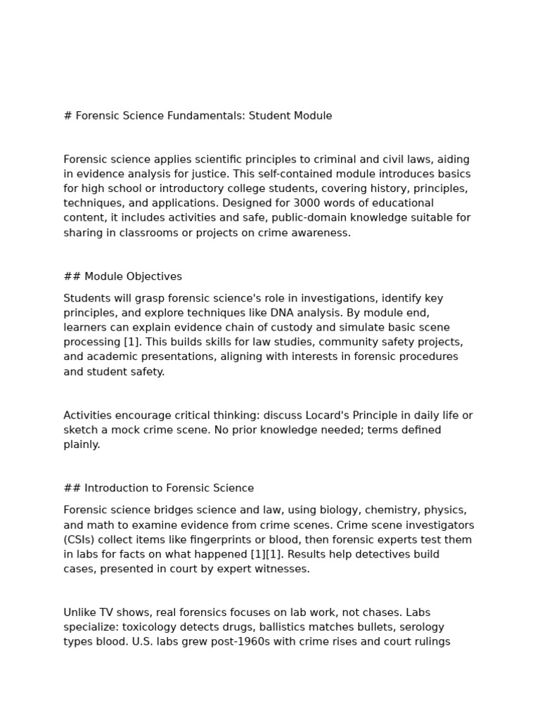 Forensic Science Fundamentals Student Module | PDF | Forensic Science ...
