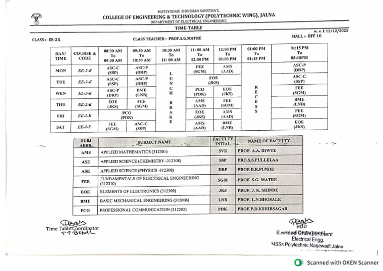 EE Time Table - 1 | PDF