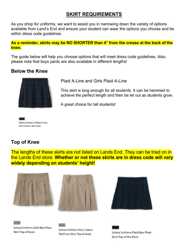 Skirt Dress Code Guidelines for Uniforms | PDF