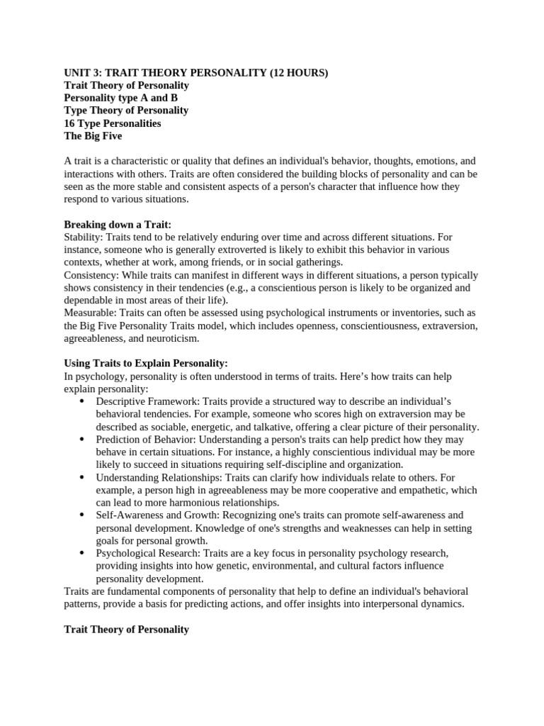 Unit 3 - Trait Theories of Personality | PDF | Extraversion And ...