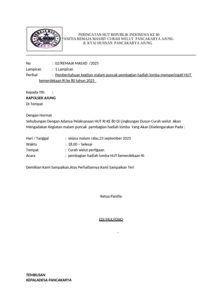 Peringatan HUT RI ke-80 di Curah Welut | PDF