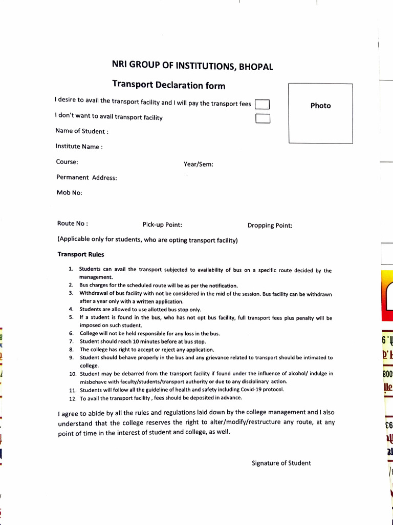 Transport Facility Declaration Form | PDF