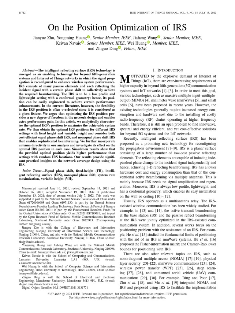 On The Position Optimization of IRS | PDF | Antenna (Radio ...