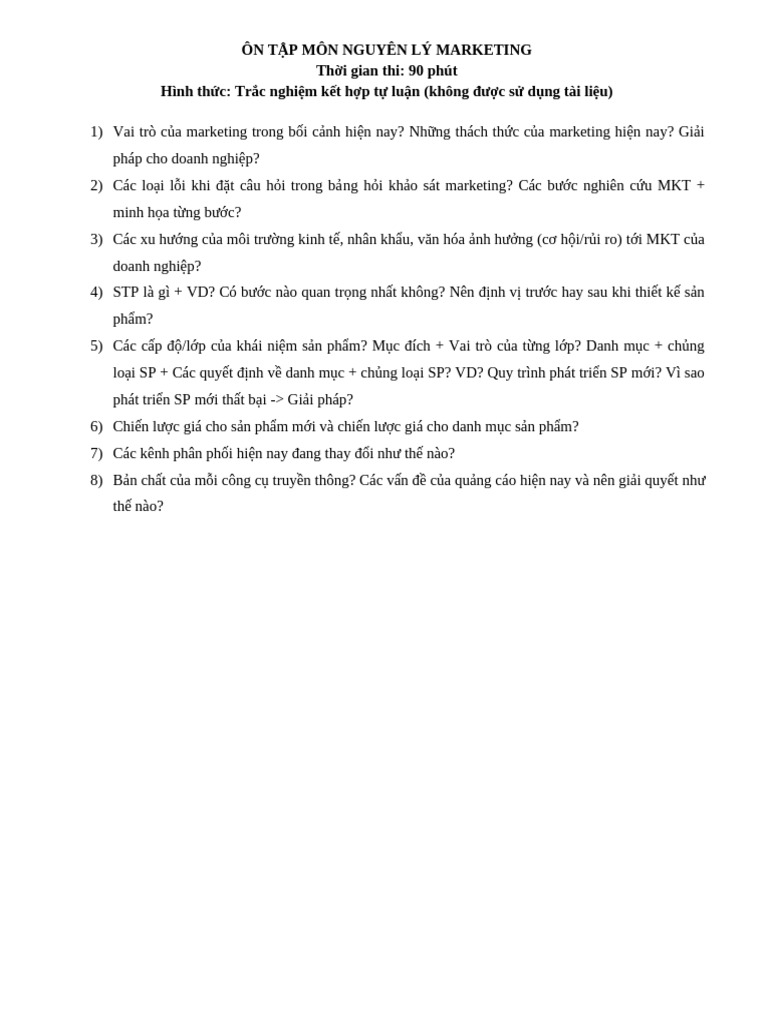 On Tap Nguyen Ly MKT | PDF
