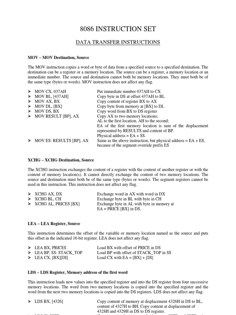 8086 Instruction Set Binary Coded Decimal Instruction Set 6802