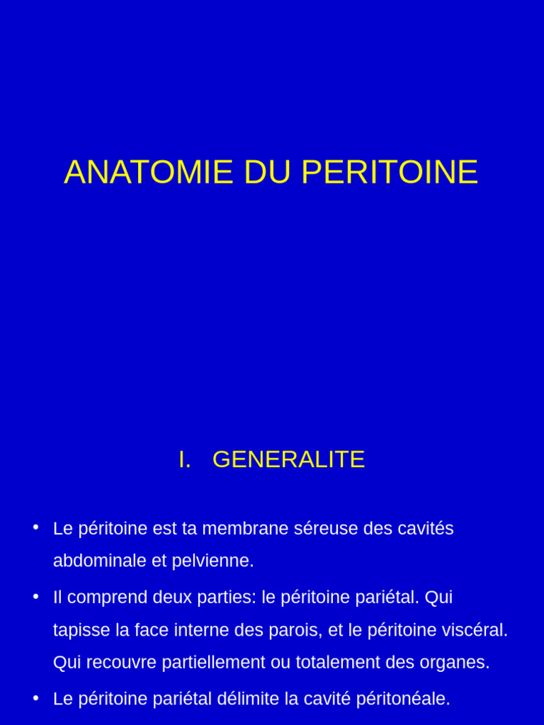 Anatomie du Péritoine: Structure et Fonctions | PDF | Péritoine | Anatomie