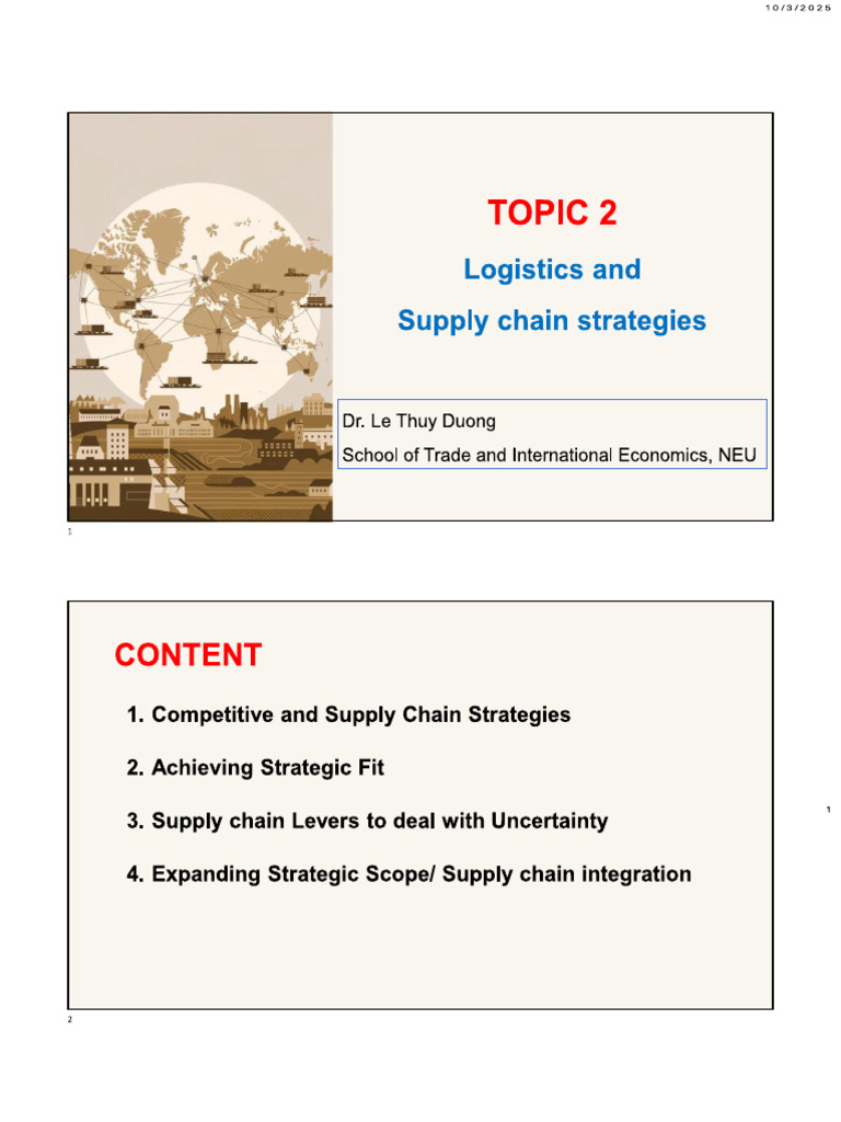Topic 2 - Logistics and SCM Strategy (Students) (LMS) | PDF