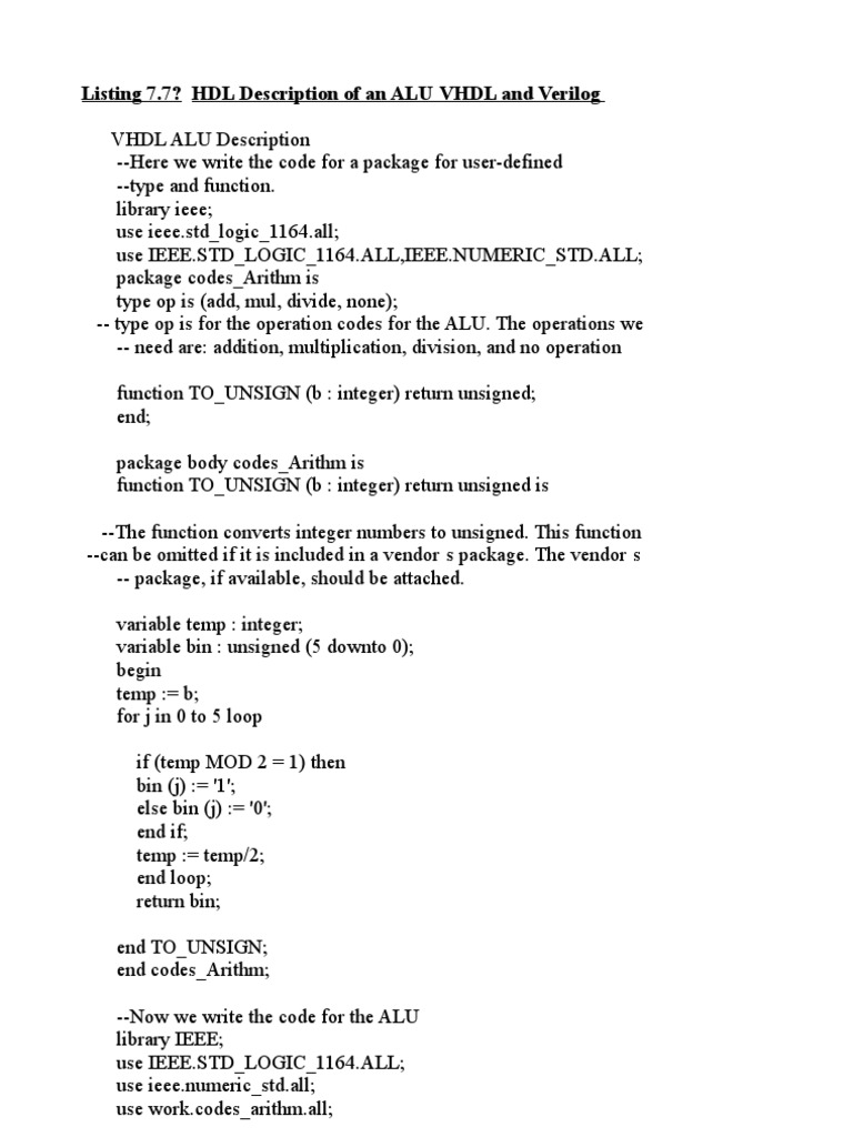 HDL Description of Alu | Download Free PDF | Hardware Description ...