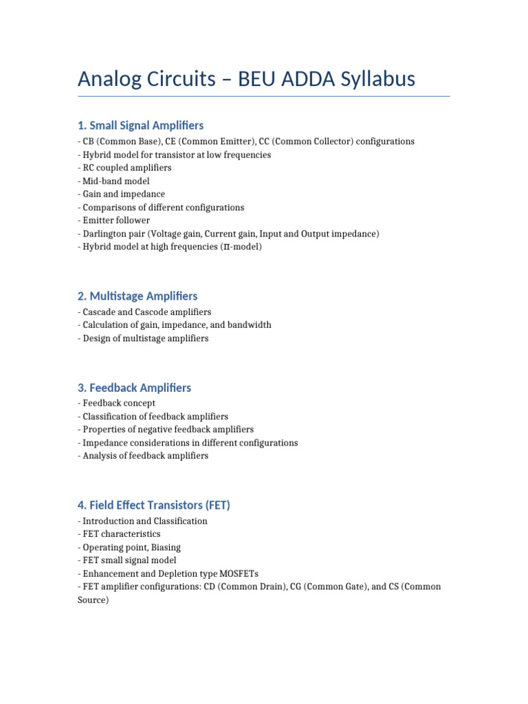 Analog Circuits Syllabus BEU ADDA | PDF