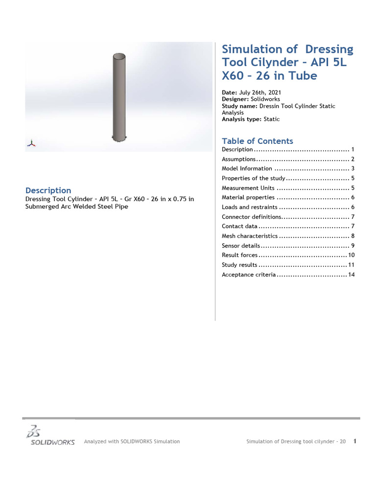 Dressing Tool Cilynder - API 5L X60 - 26 in-Static Analysis-1 | PDF ...
