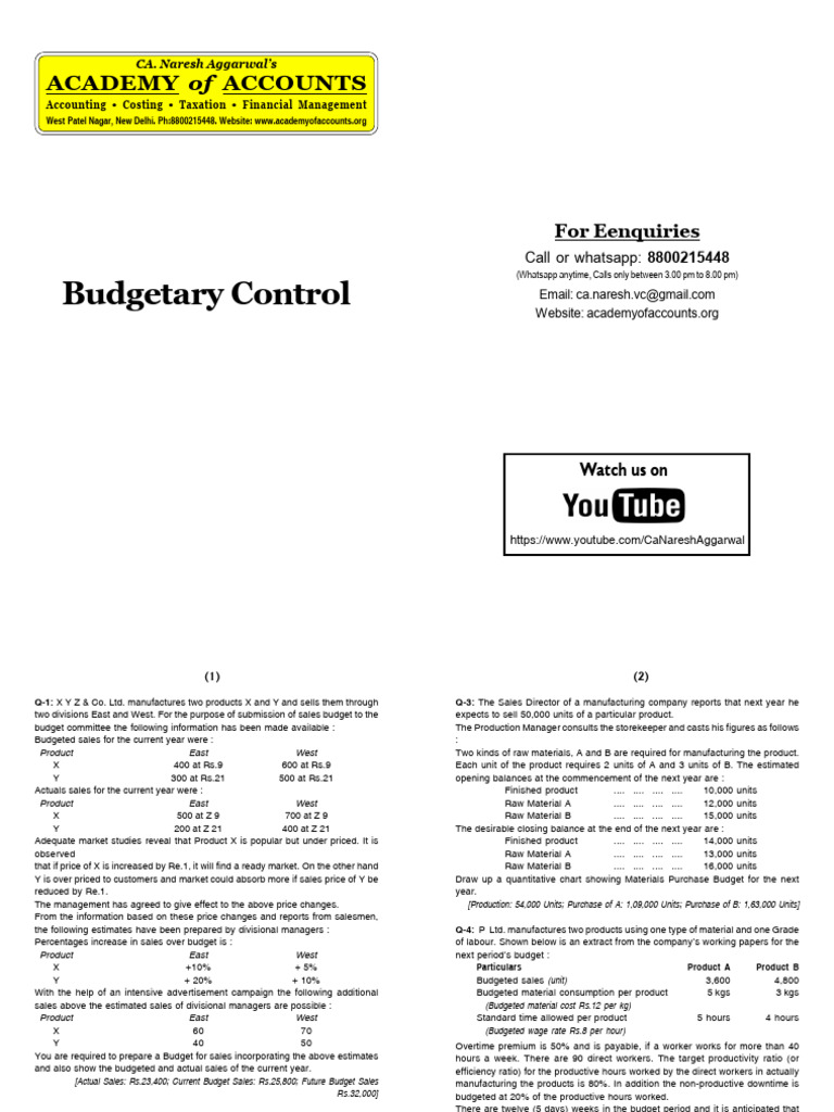 14 Budgetary Control (CA) | PDF | Expense | Economies