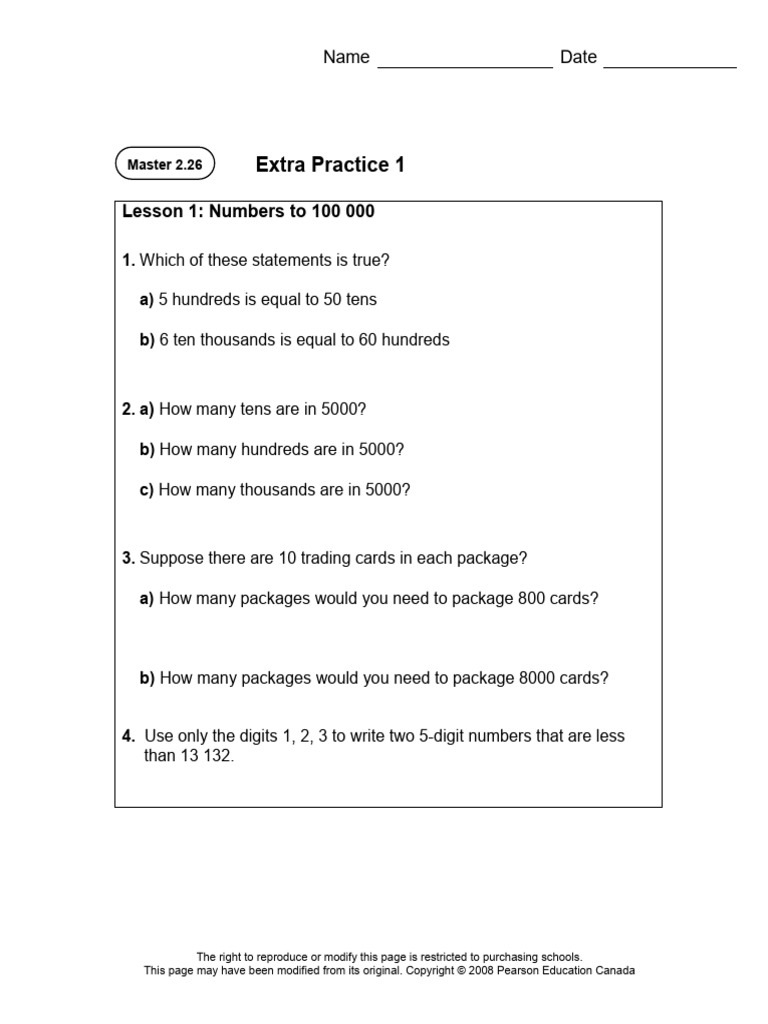 Unit 2 Whole Numbers Extra Practice | PDF