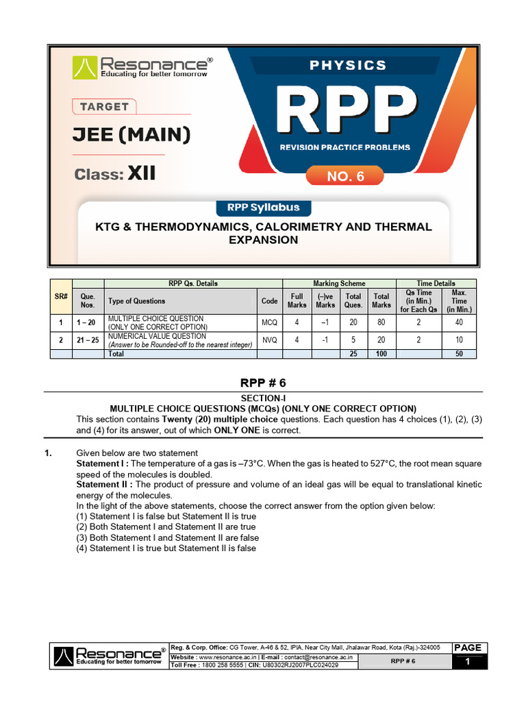 Ktg, Thermodynamics, Calorimetry and Thermal Expansion | PDF | Gases | Heat