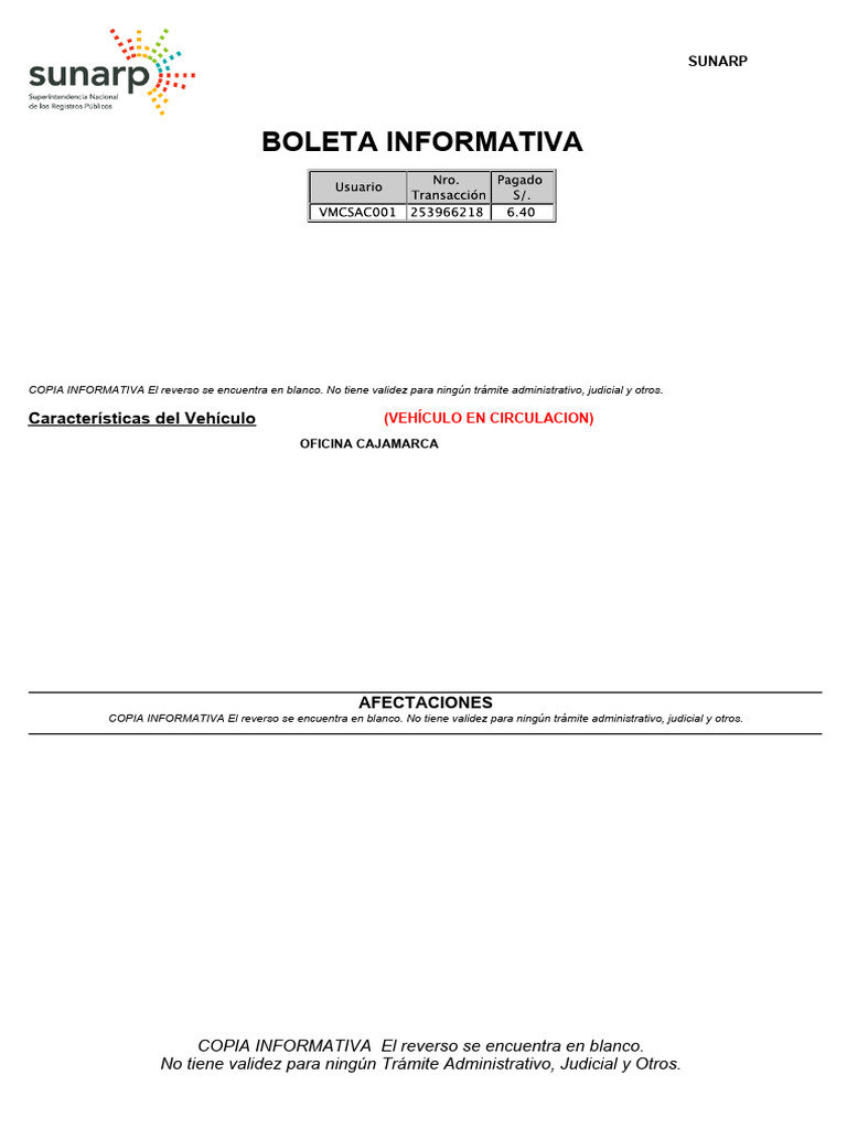 Boleta Informativa de Vehículo 2023 | PDF | Fabricantes de automóviles ...