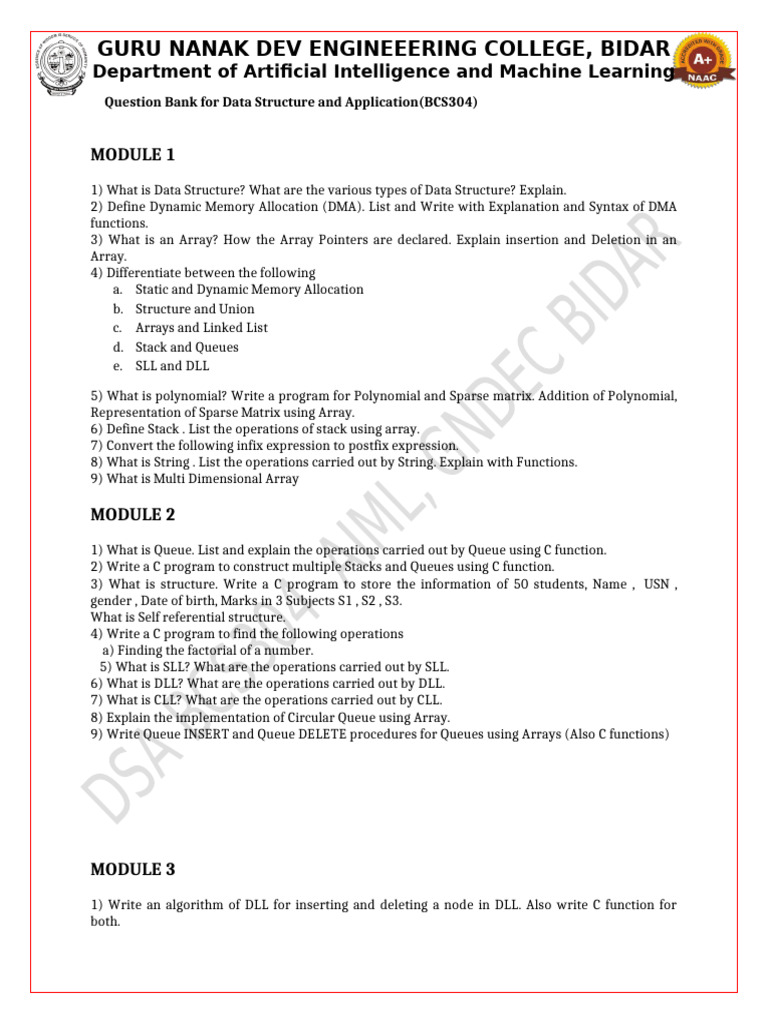 QB_DSA_2022 CIE1_2025-26 | PDF | Queue (Abstract Data Type) | Computer ...