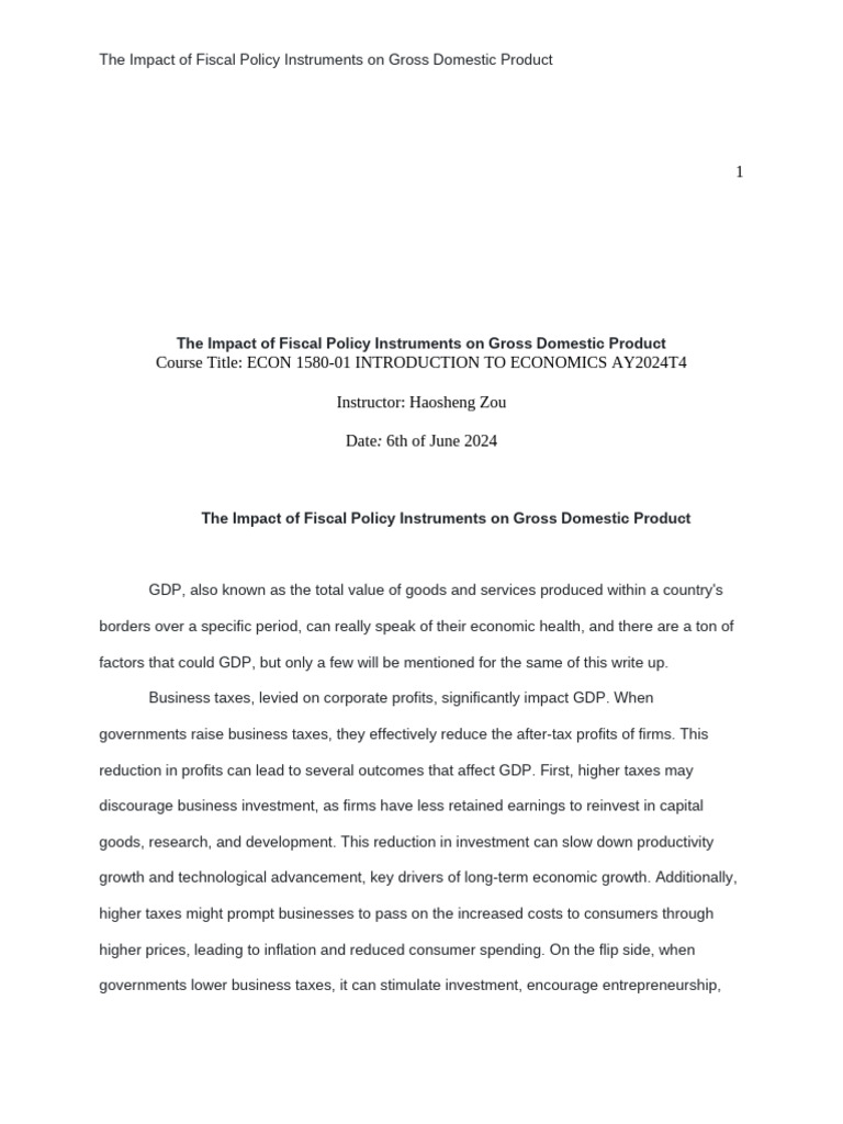 Fiscal Policy's Effect on GDP | PDF | Recession | Gross Domestic Product