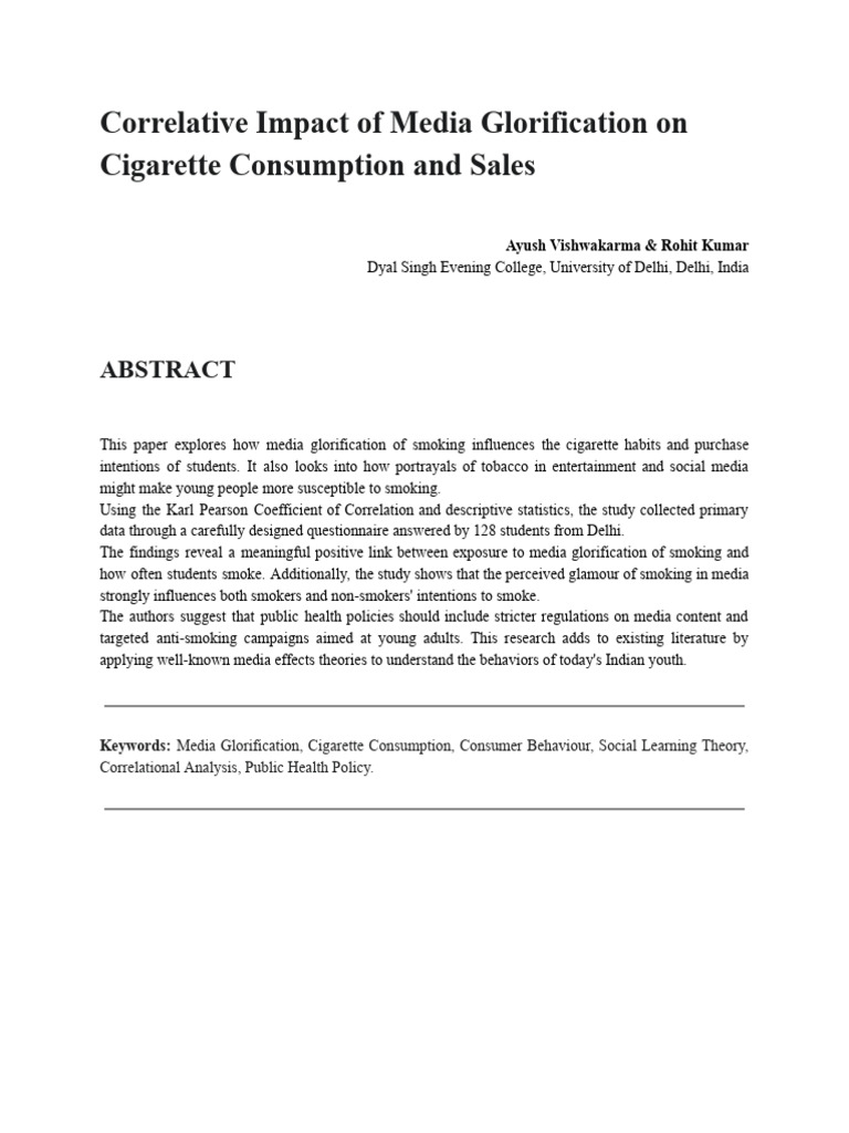 Research Paper - Media Glorification & Cigarette Consumption | PDF ...