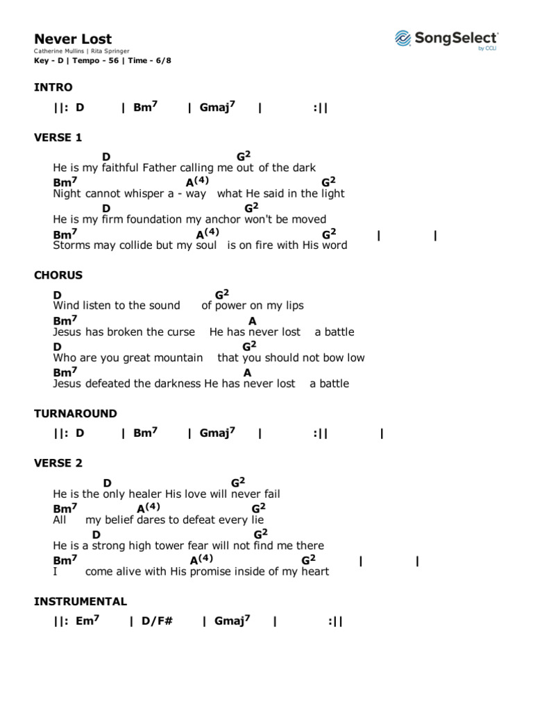 "Never Lost: Worship Song Lyrics" | PDF