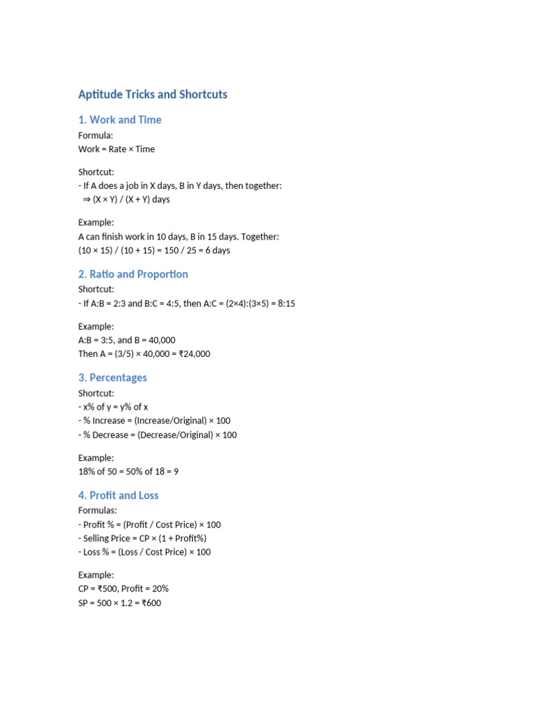 Aptitude Test Shortcuts and Tips | PDF
