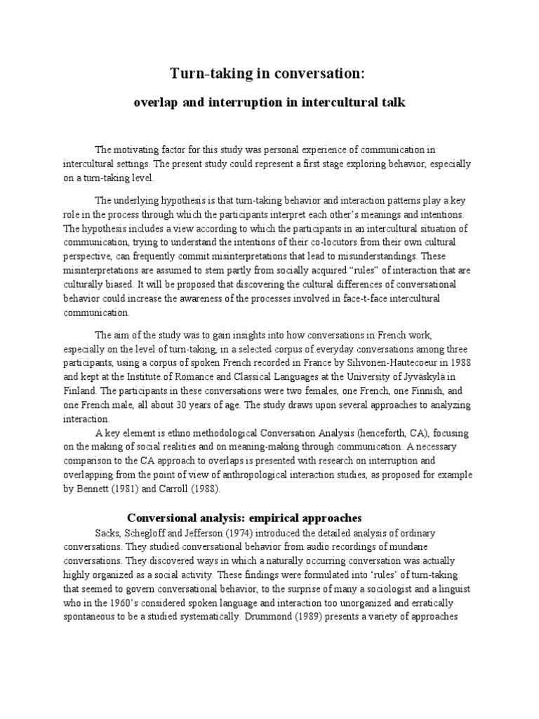 Turn-Taking in Conversation | Conversation | Cross Cultural Communication