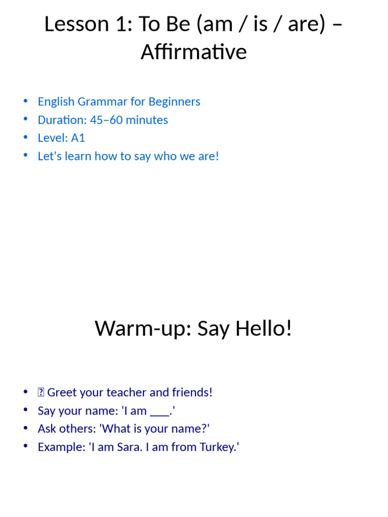 Lesson1 ToBe A1 Hilal | PDF