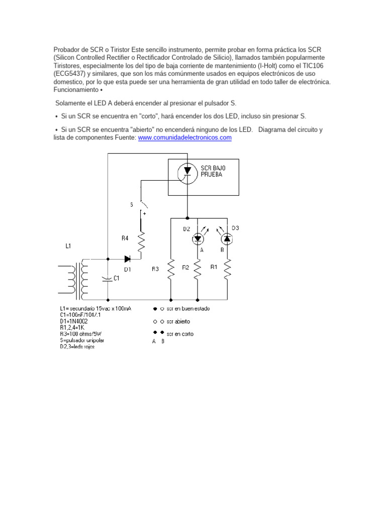 Probador de SCR o Tiristor Este Sencillo Instrumento | PDF