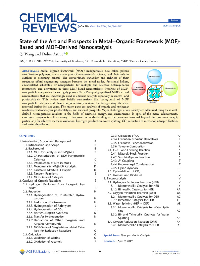 MOF-Based Nanocatalysis Review | PDF | Catalysis | Amine