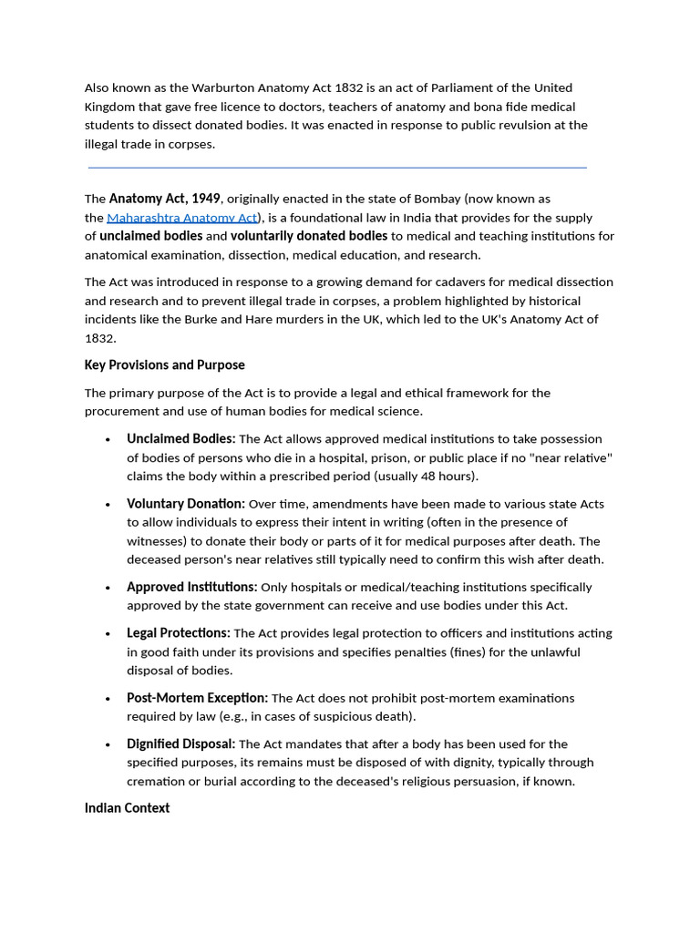 Anatomy Act 1949 | PDF | Cadaver | Justice