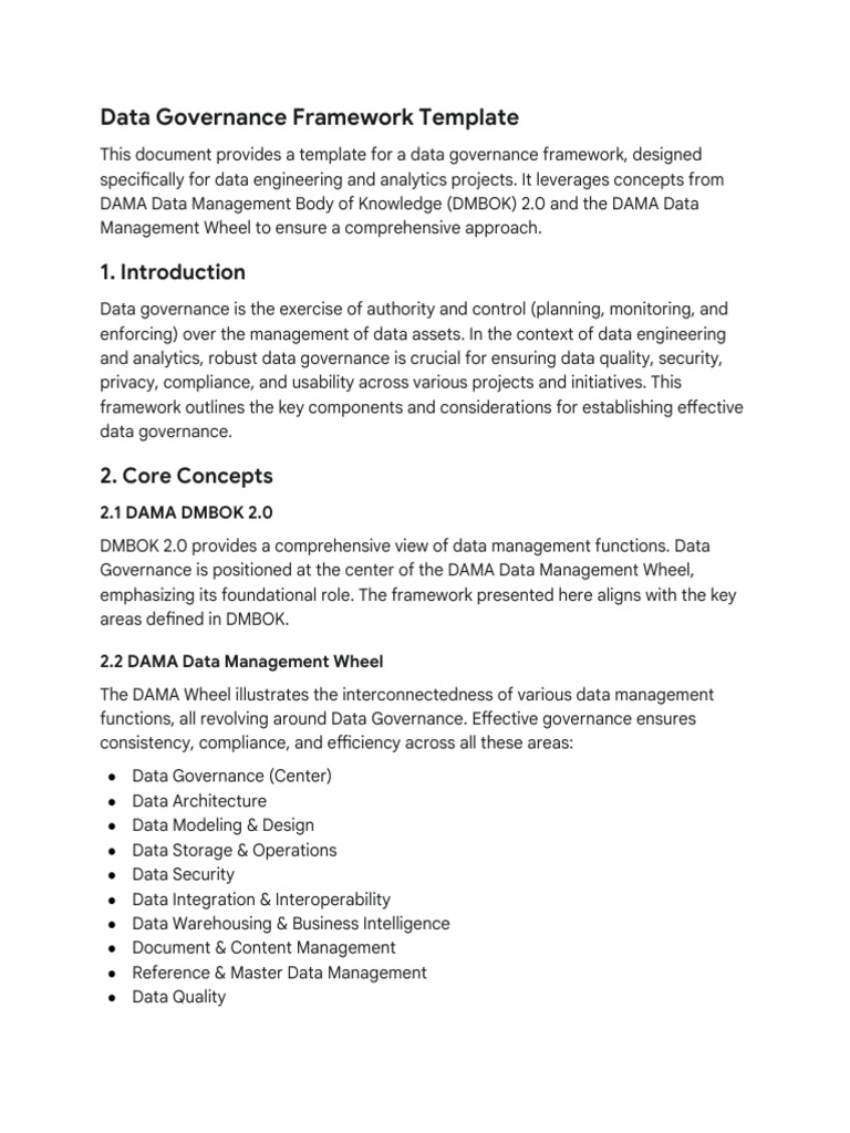 Data Governance Framework Template | PDF | Data Management | Data Warehouse