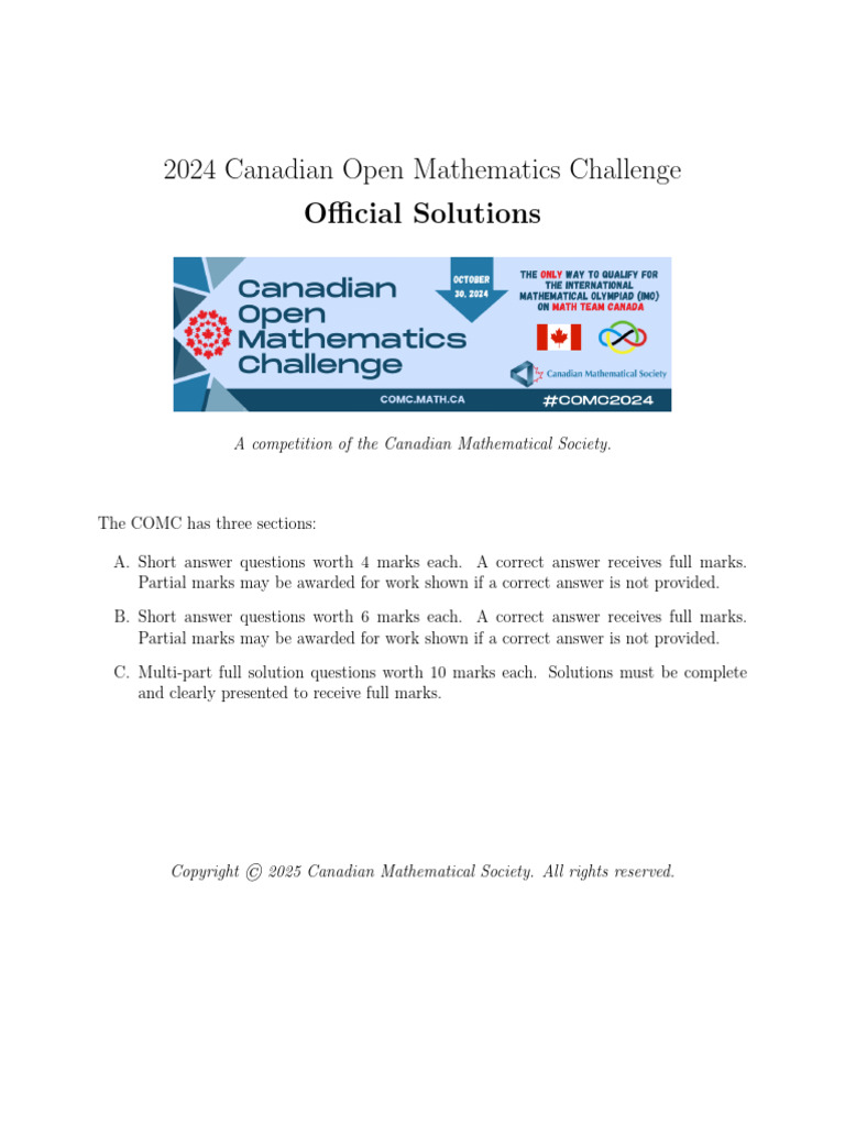 2024 Canadian Open Math Challenge Solutions | PDF | Area | Mathematics