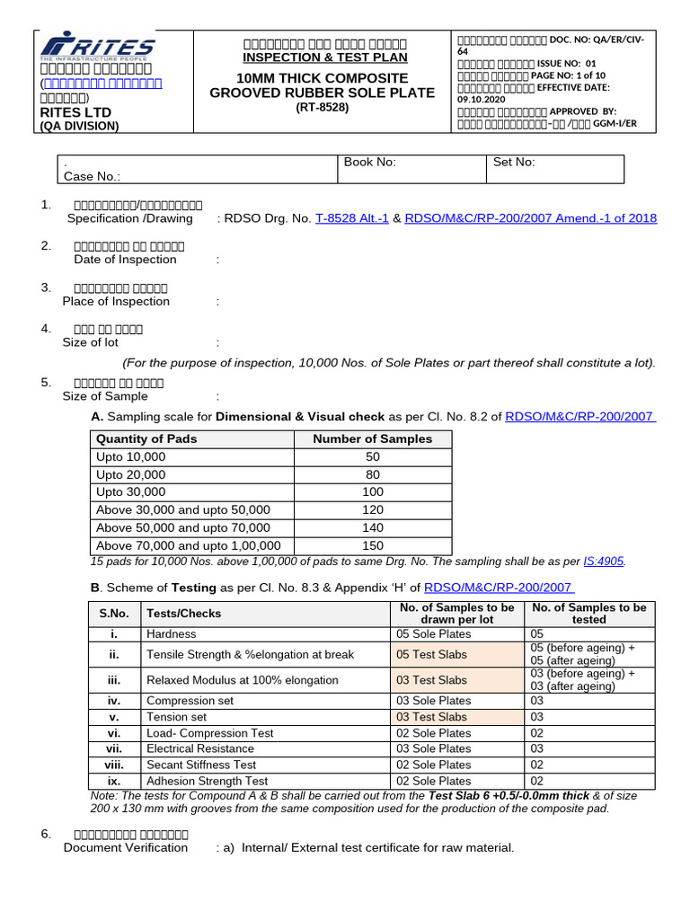 Inspection Plan for Rubber Sole Plates | PDF | Composite Material ...