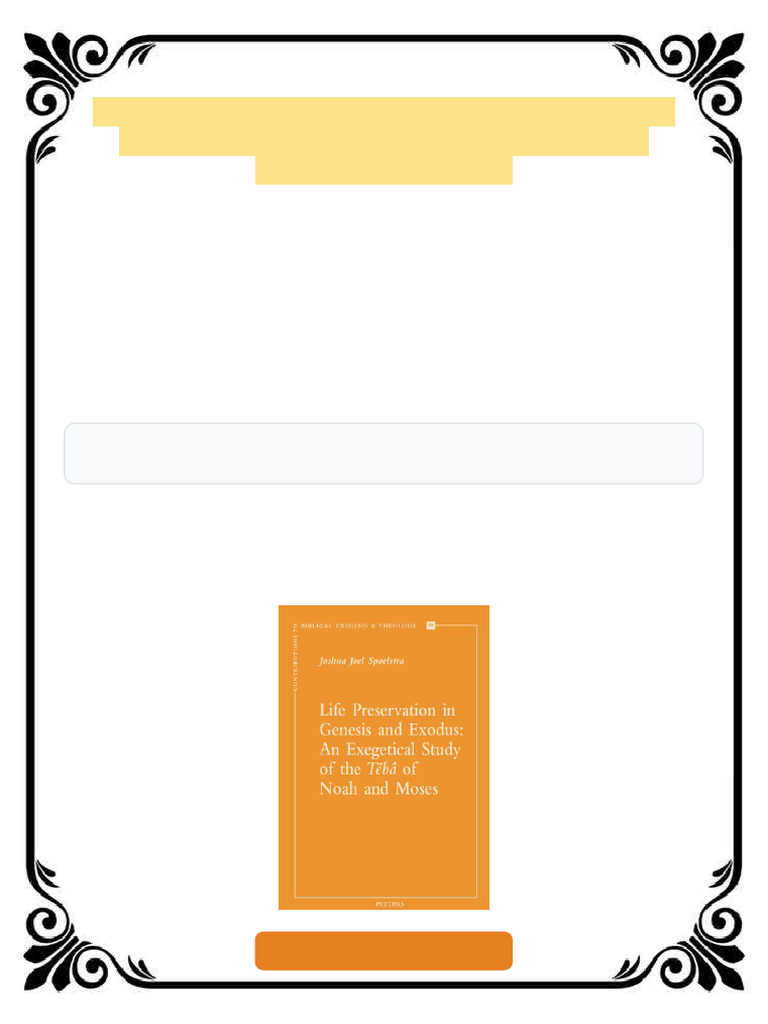 Life Preservation in Genesis and Exodus 1st Edition Joshua Joel ...