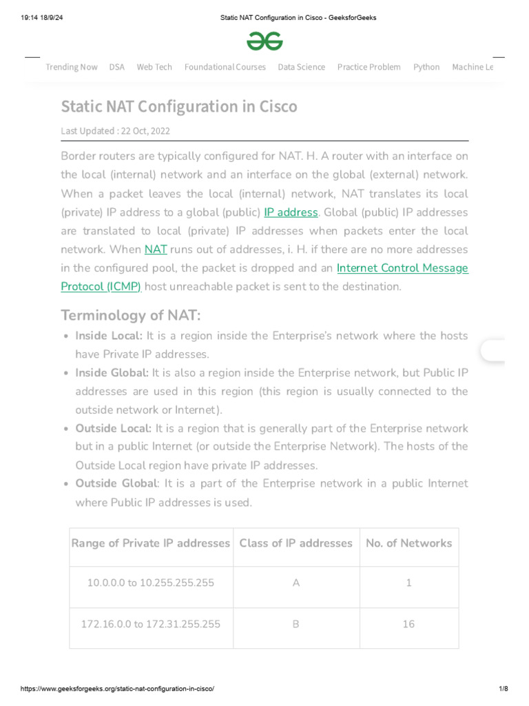 Cisco Static NAT Configuration Guide | PDF | Ip Address | Router ...