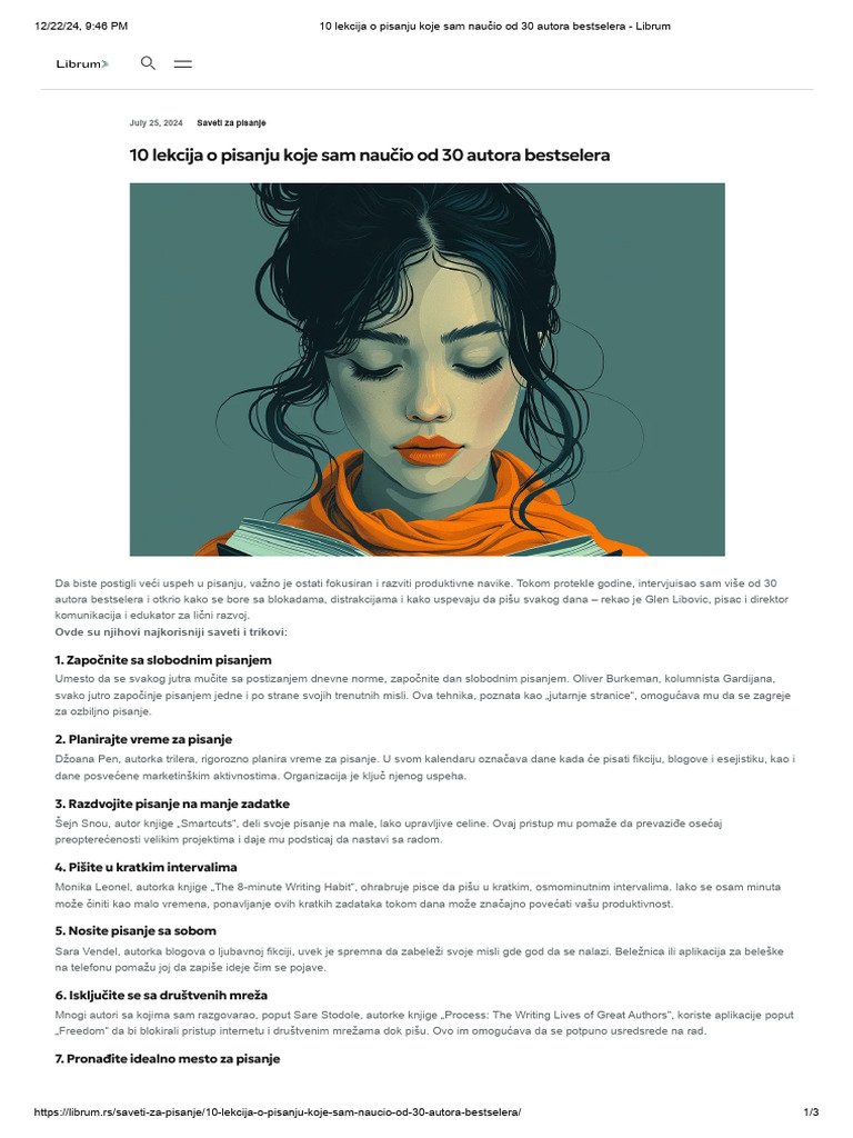 10 Lekcija o Pisanju Koje Sam Naučio Od 30 Autora Bestselera - Librum | PDF