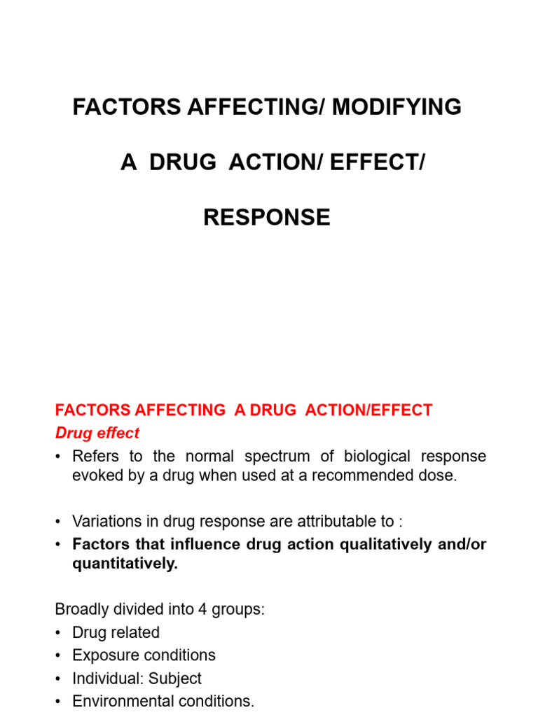 Factors Influencing Drug Effects and Responses | PDF | Dose ...