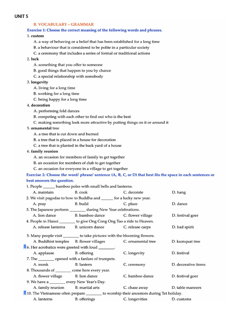 Unit 5 (Lop 8) | PDF