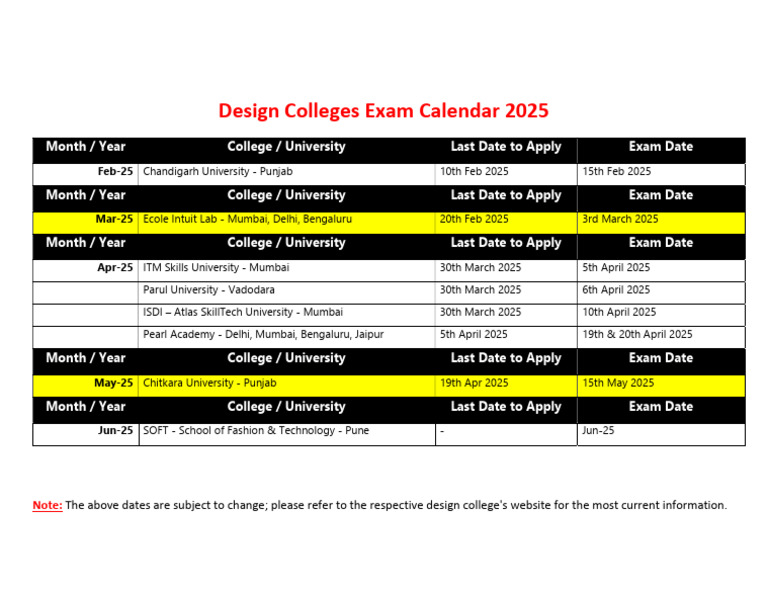 Design College Exam Calendar 14022025 | PDF