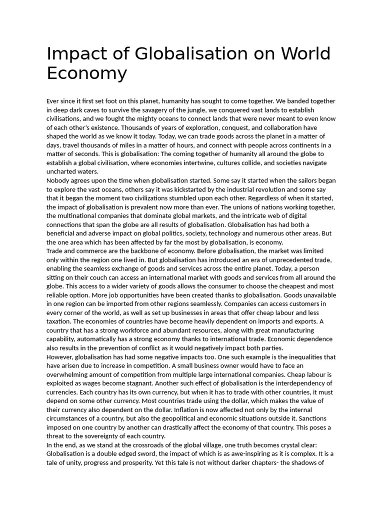 Globalisation's Economic Impact Explained | PDF | Globalization ...