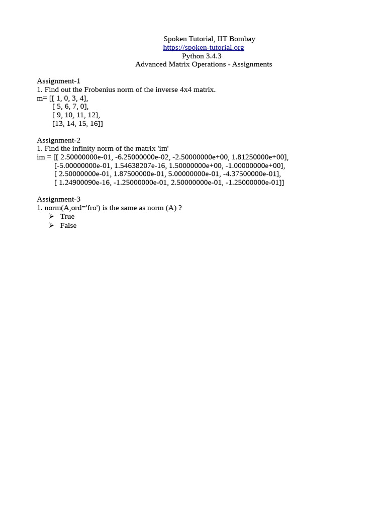 Advanced Matrix Operations Assignment | PDF