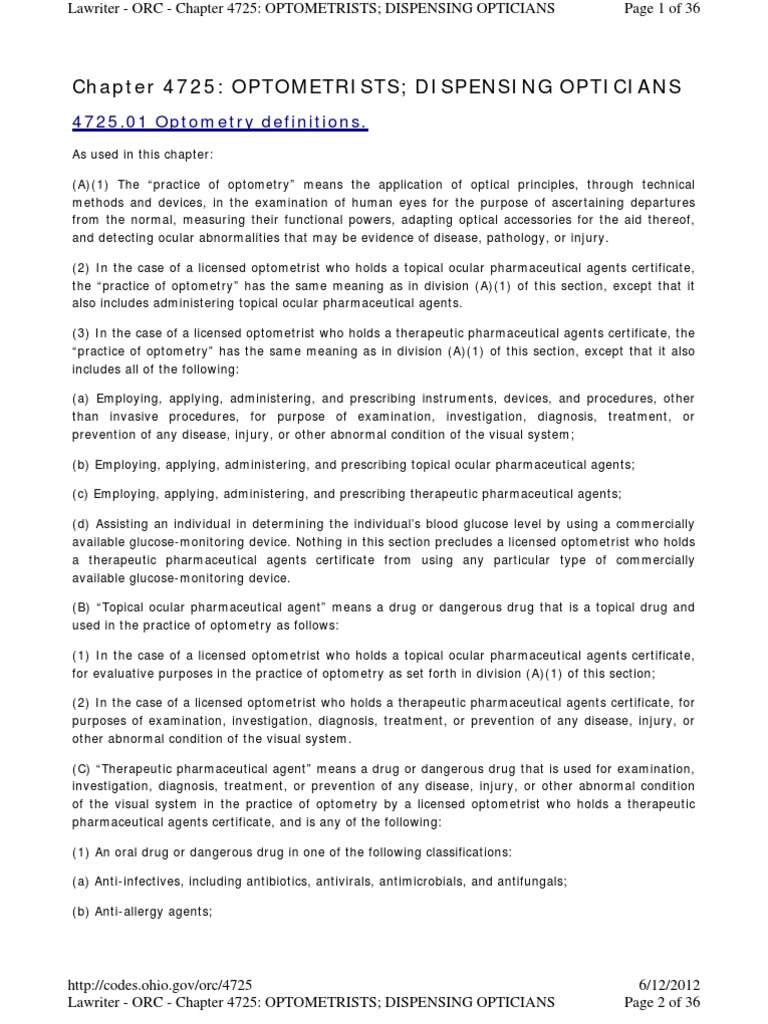 Chapter 4725 - Optometrists Dispensing Opticians | PDF | Optometry | Pharmaceutical Drug