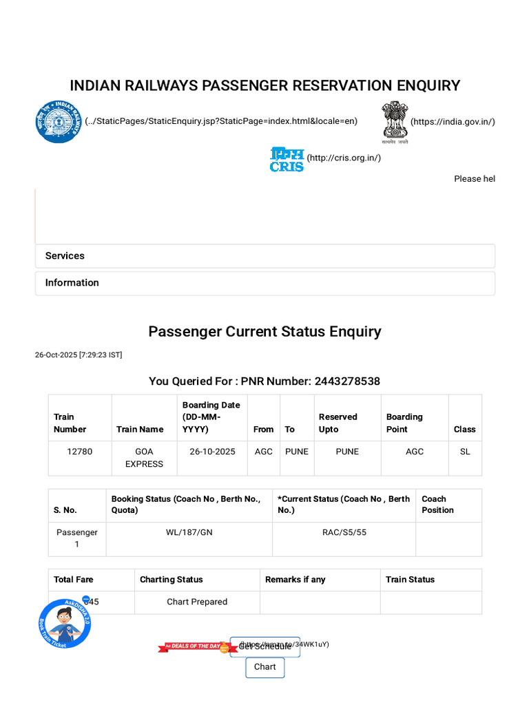 Indian Railways PNR Status Inquiry | PDF