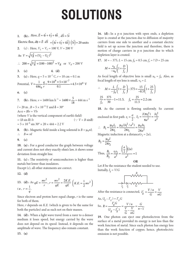 12 Physics Sample Solution | PDF | Inductor | Photoelectric Effect